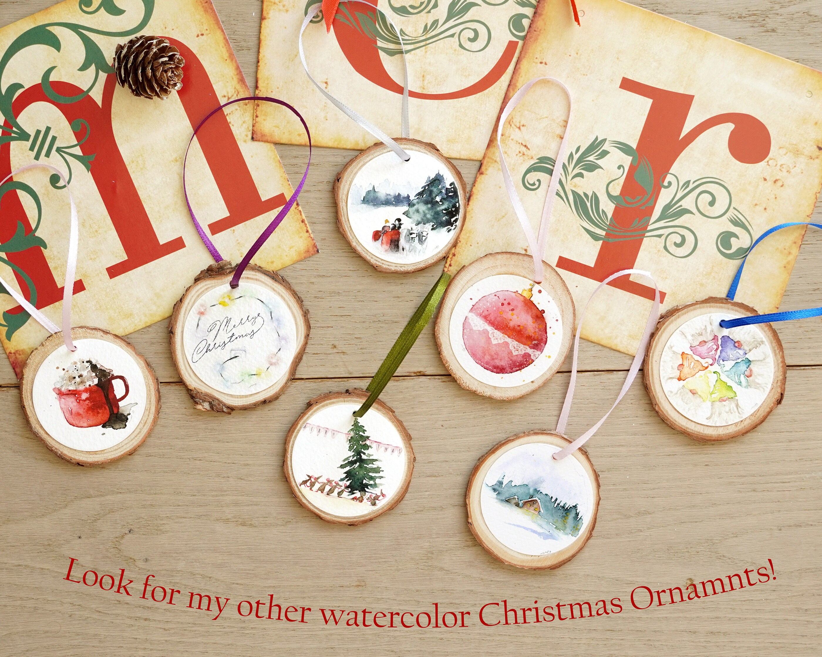 Hand Painted Christmas Ornament. Watercolor on Wood Christmas Ornament ...