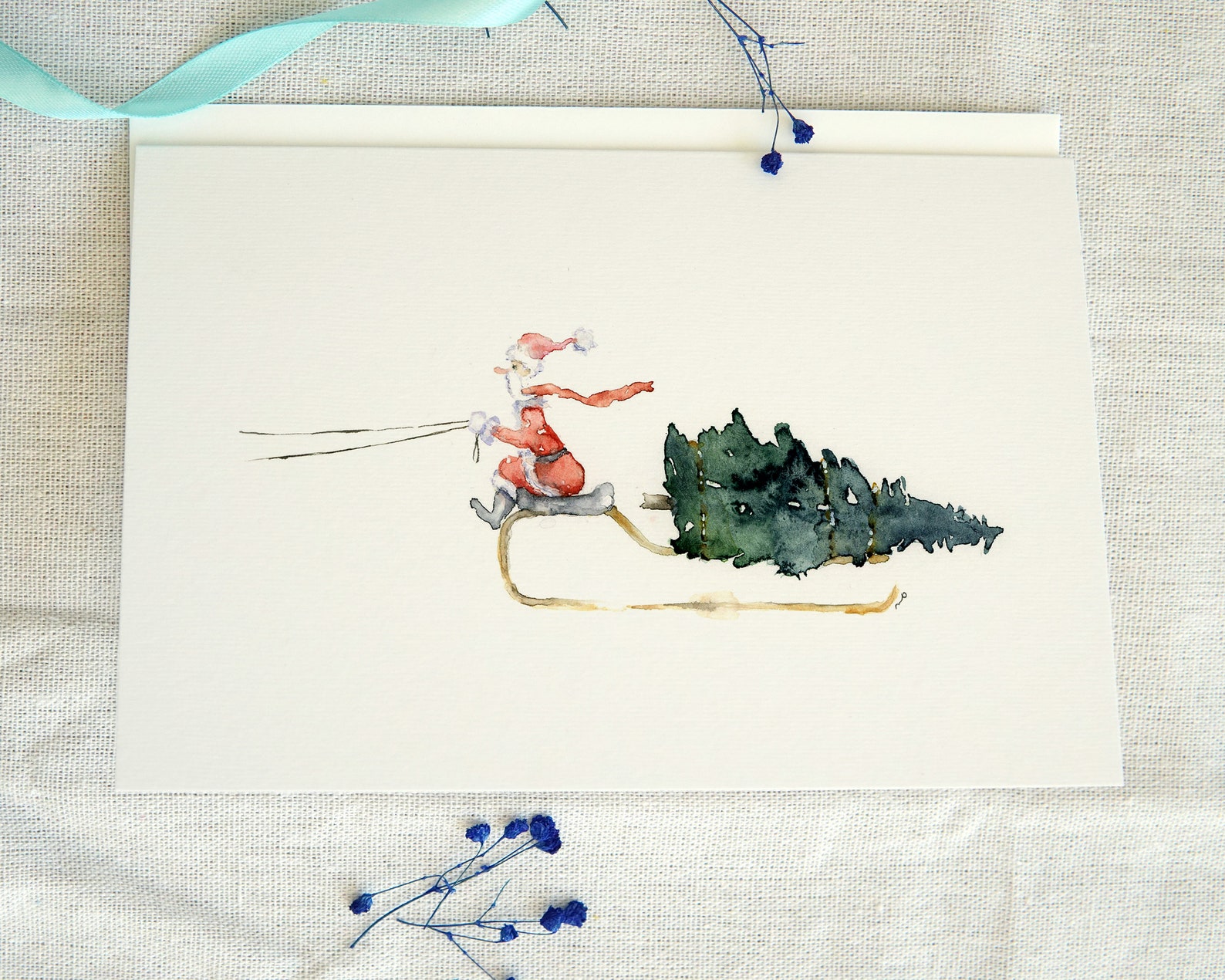 2 Christmas Cards Watercolor Holiday Art Cards Set of - Etsy