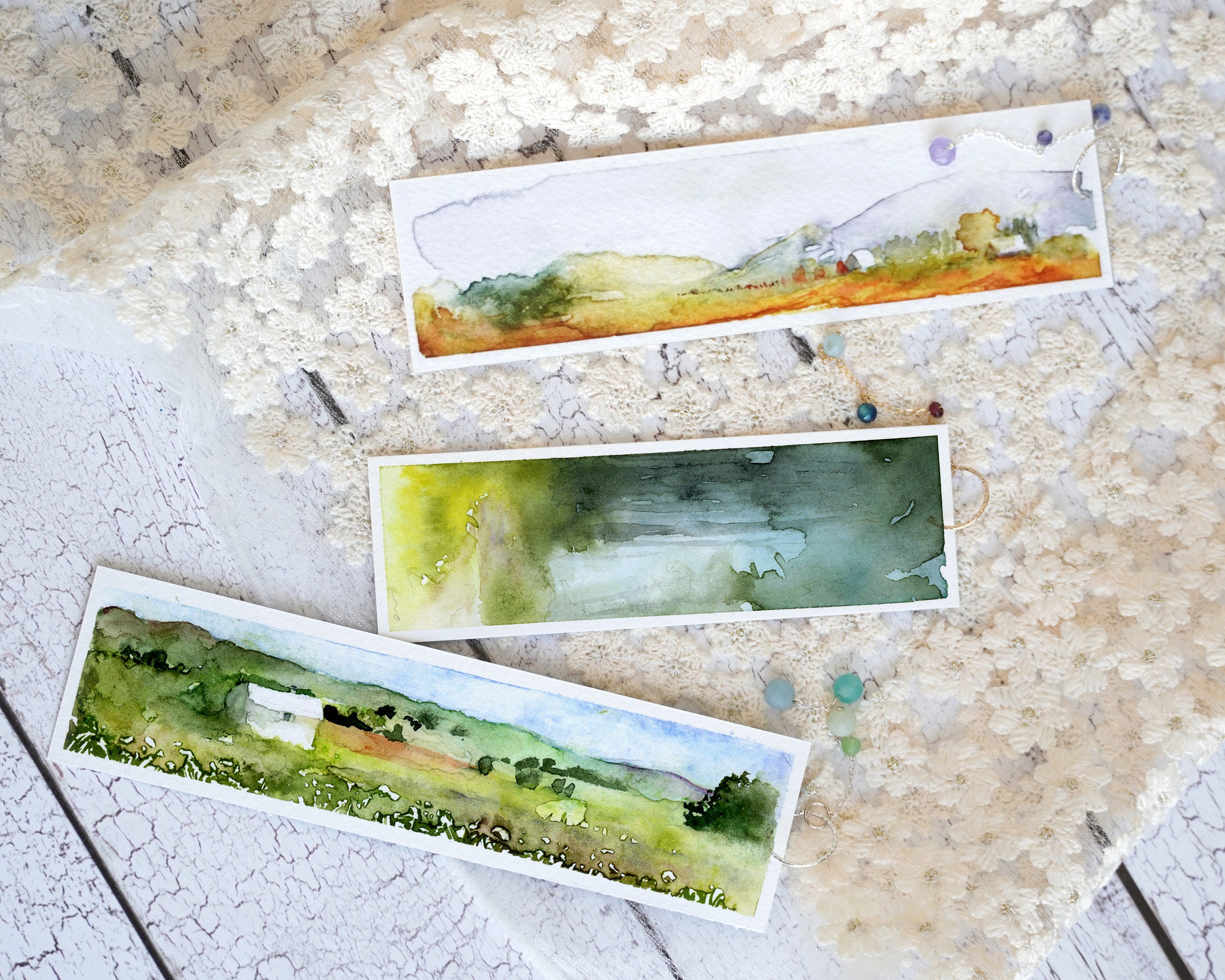 Bookmark Set of 3, Customized Watercolor Painted Landscape Bookmark ...