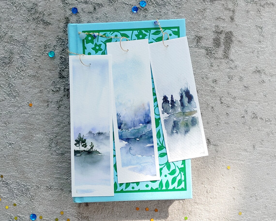 Winter Gift Handmade Bookmark Set of 3, Watercolor Landscape Bookmark ...
