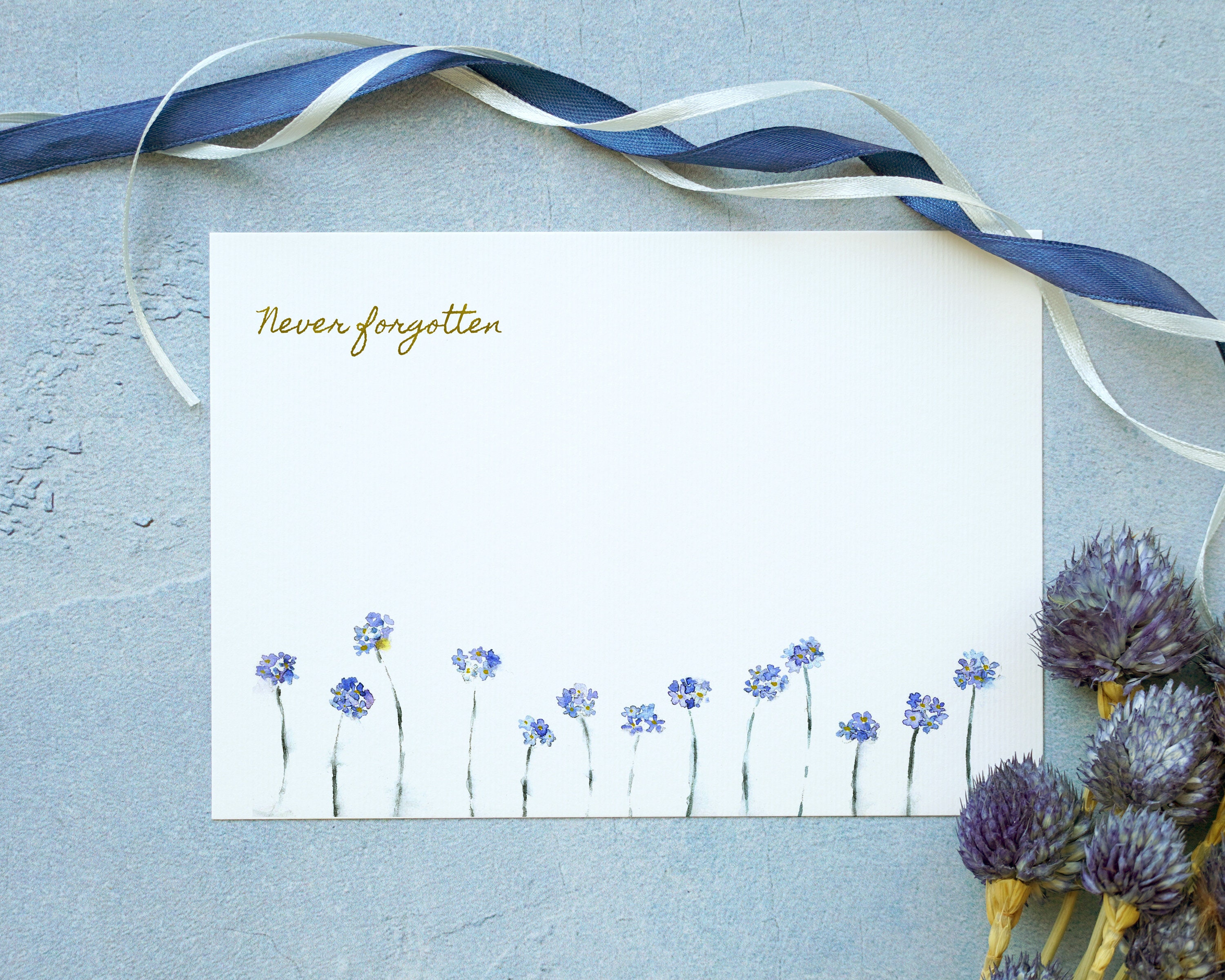 Handmade Forget Me Not Condolence Card, Never Forgotten Watercolor Card ...