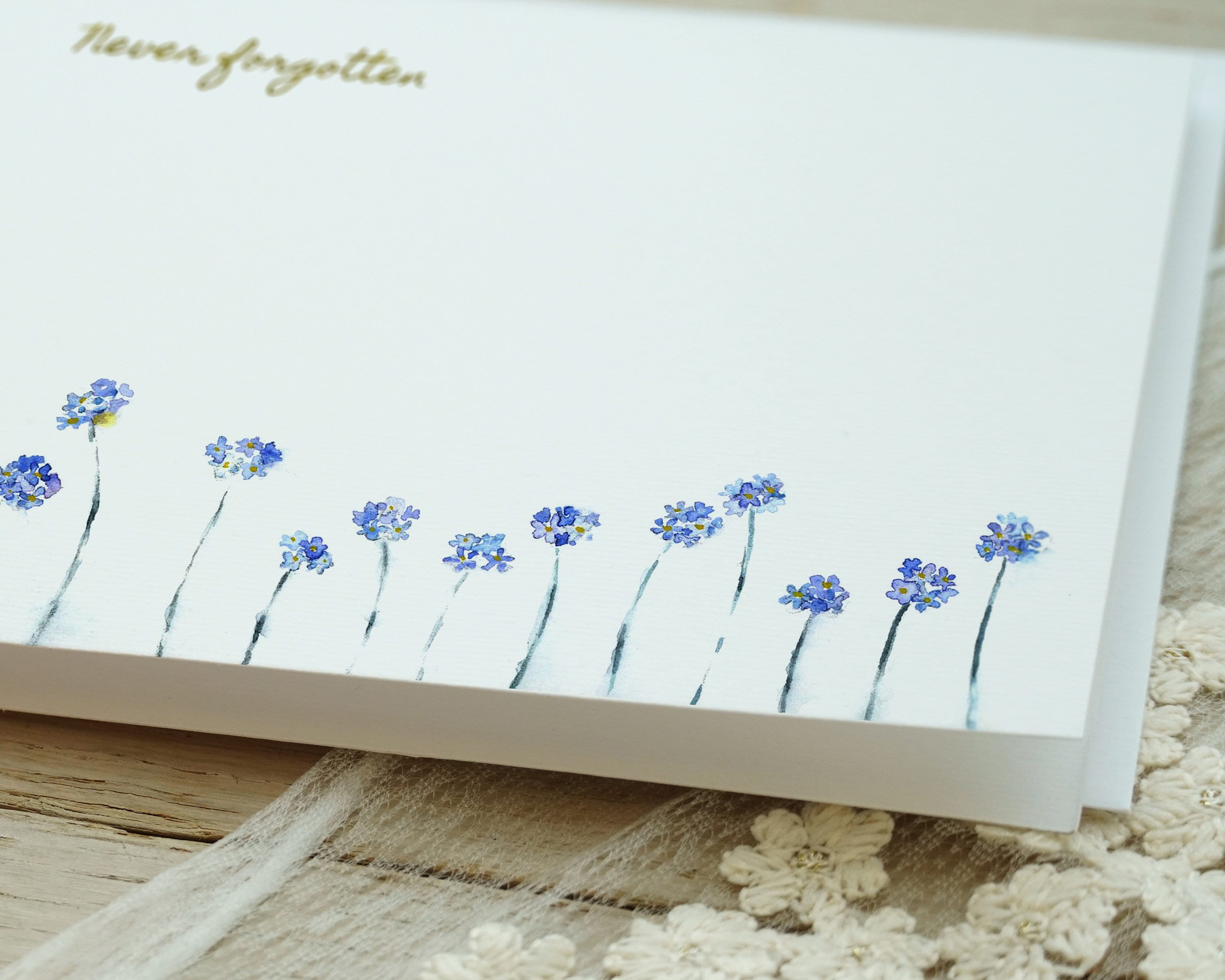 Handmade Forget Me Not Condolence Card, Never Forgotten Watercolor Card ...