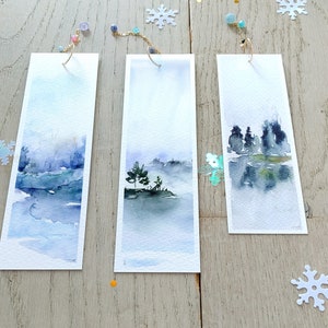 Winter Gift Handmade Bookmark Set of 3, Watercolor Landscape Bookmark ...