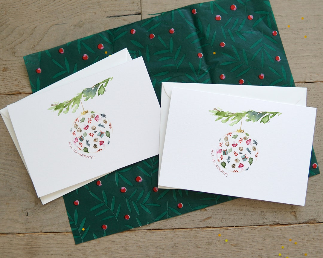 2 Christmas Cards, Watercolor Holiday Art Cards, Set of 2 Christmas ...