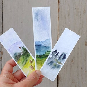 Handmade Bookmark Set of 3, Watercolor Landscape Bookmark, Personalized ...