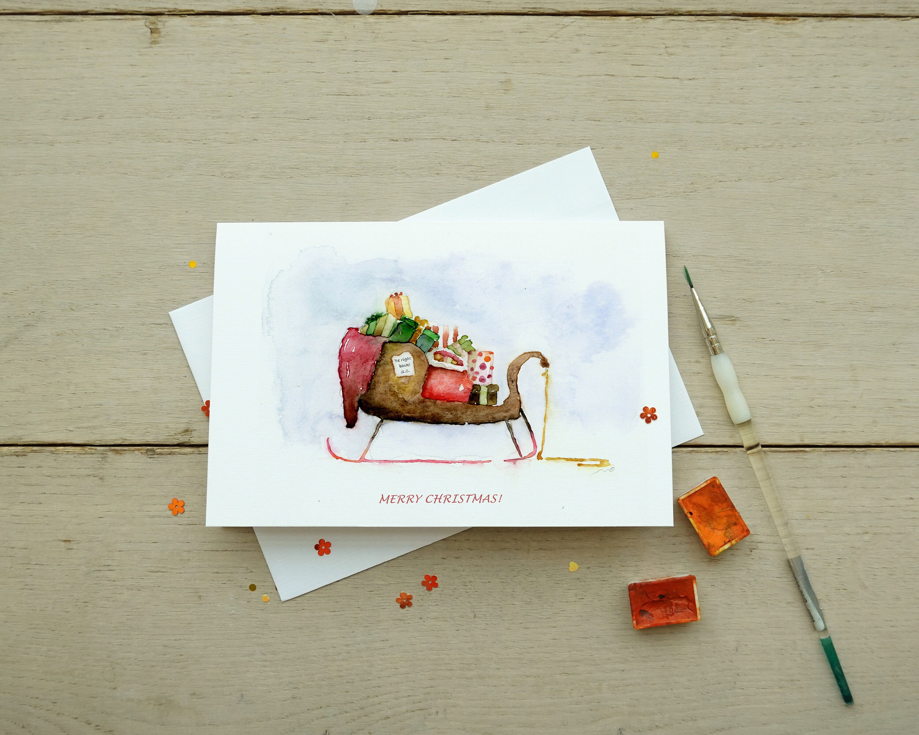 2 Christmas Cards, Watercolor Holiday Art Cards, Set of Christmas ...