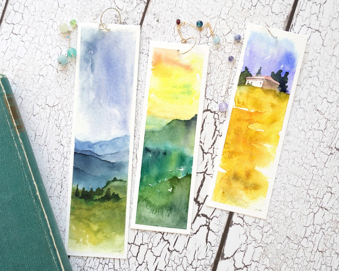 Bookmark Set of 3, Customized Watercolor Painted Landscape Bookmark ...