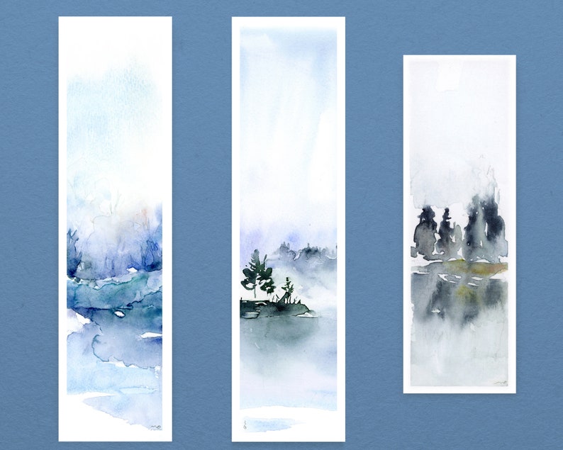 Winter Gift Handmade Bookmark Set of 3, Watercolor Landscape Bookmark ...