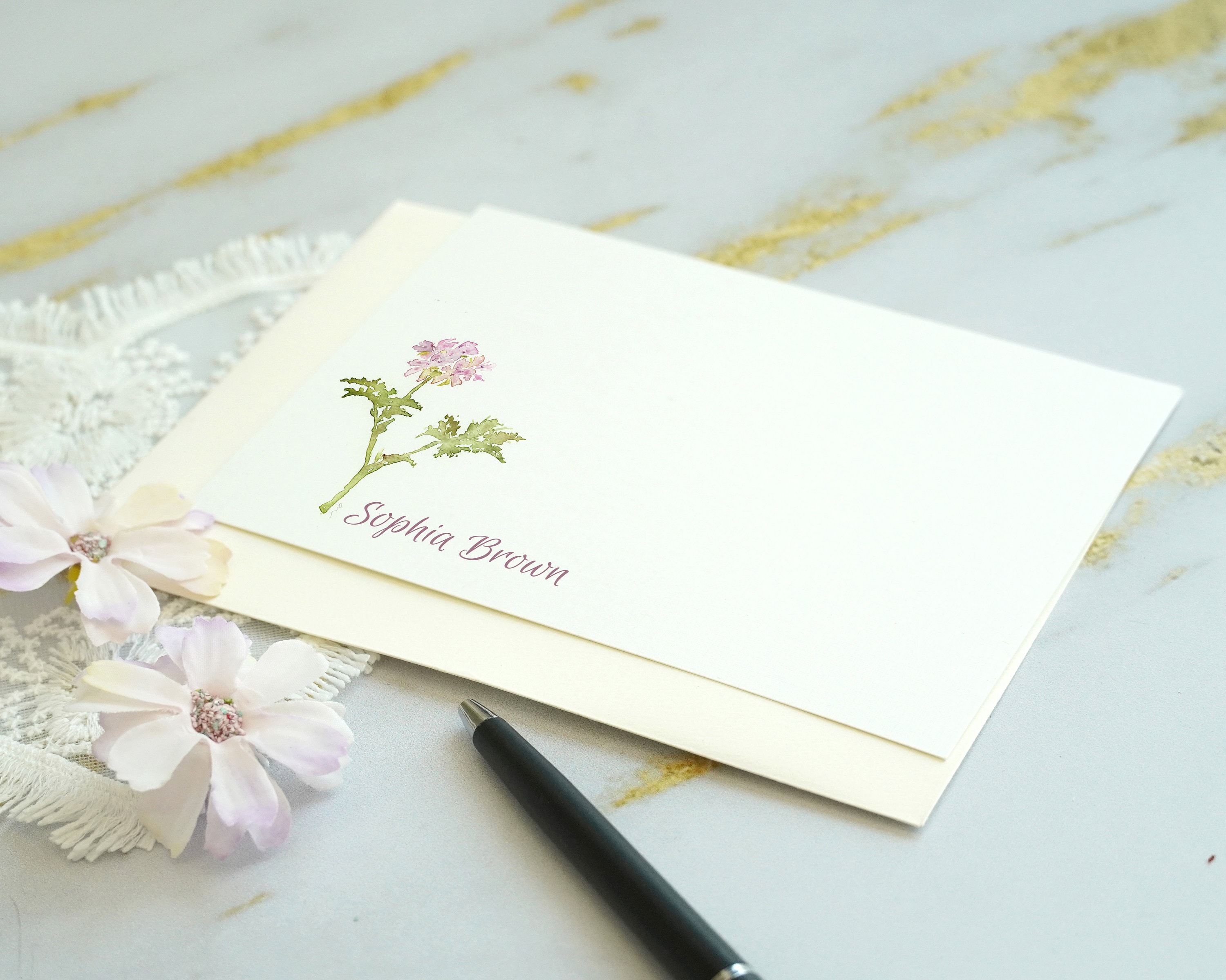 Custom Stationery, Note Cards Handmade, Watercolor Pink Floral Note ...