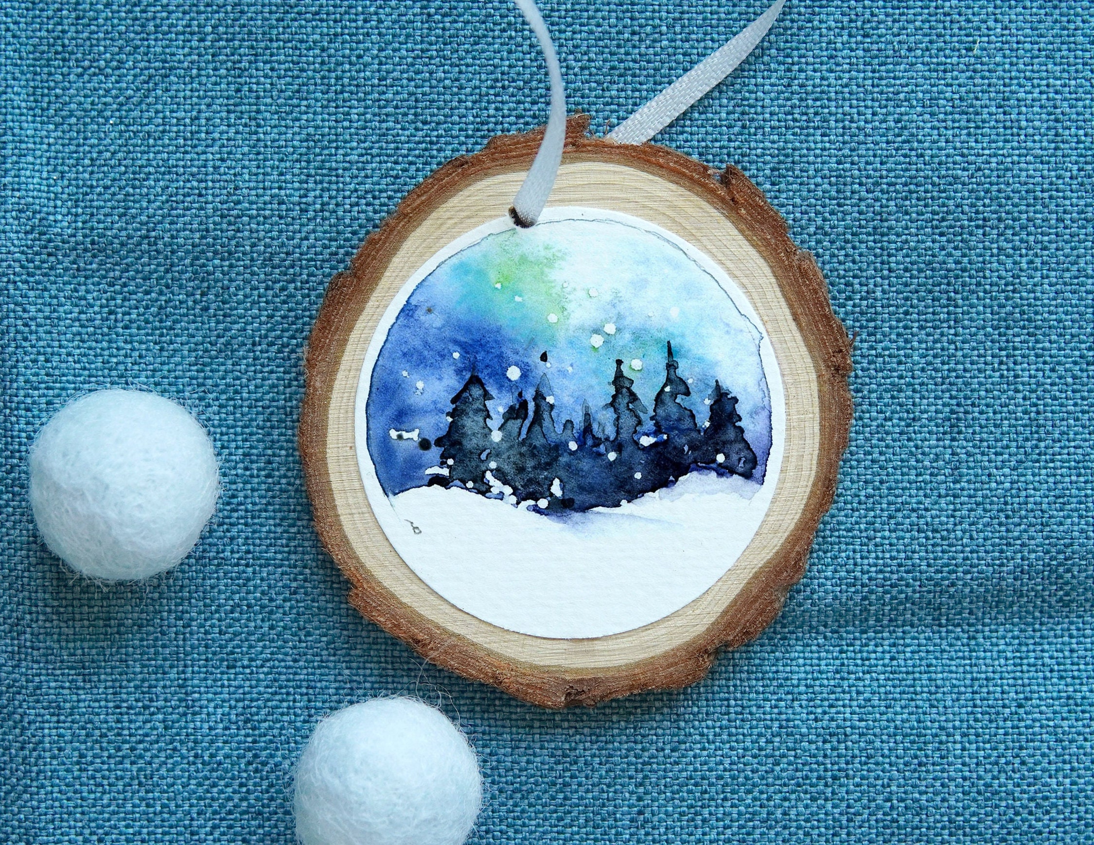 Hand Painted Christmas Ornament. Watercolor on Wood Christmas Ornament ...