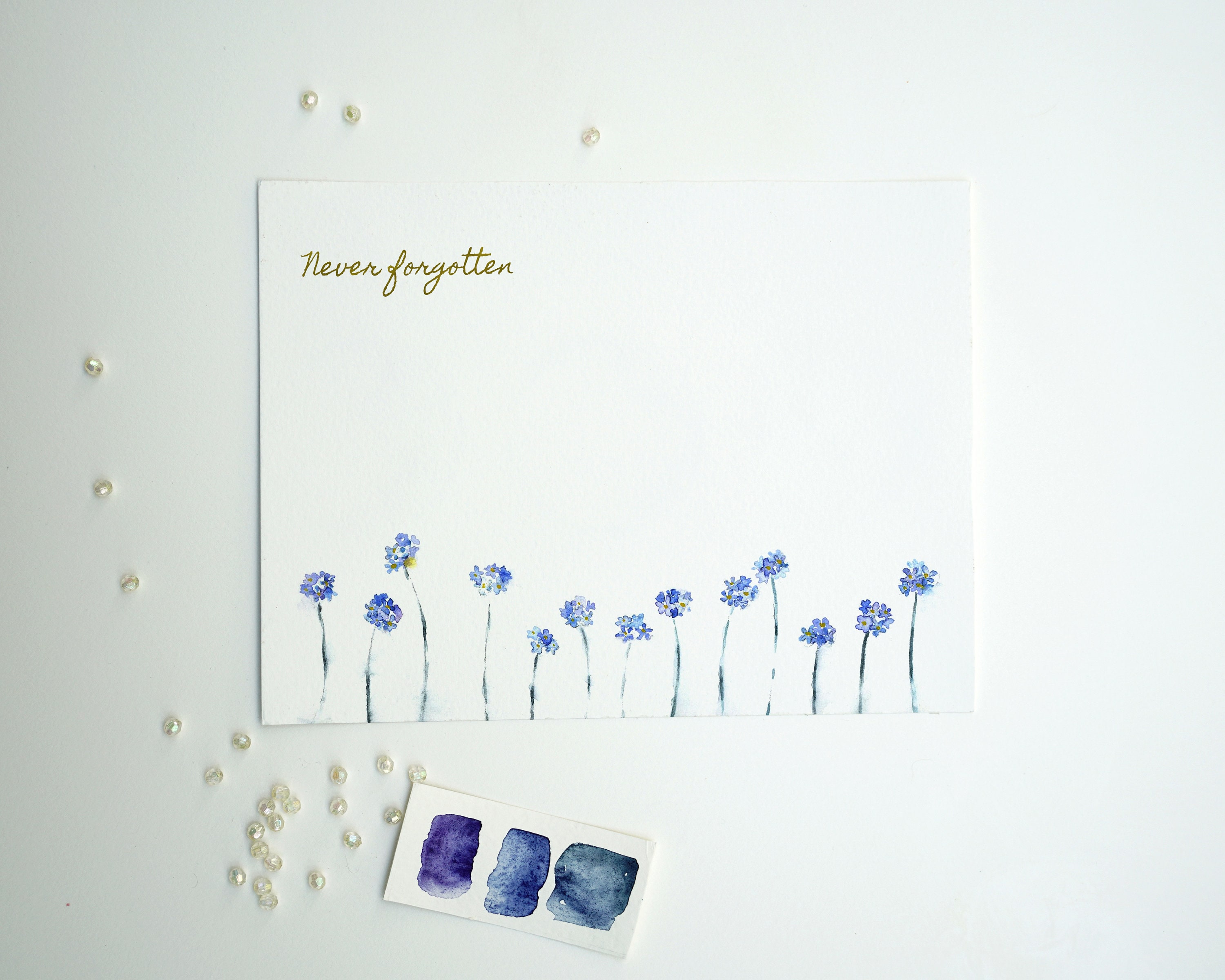 Handmade Forget Me Not Condolence Card, Never Forgotten Watercolor Card ...