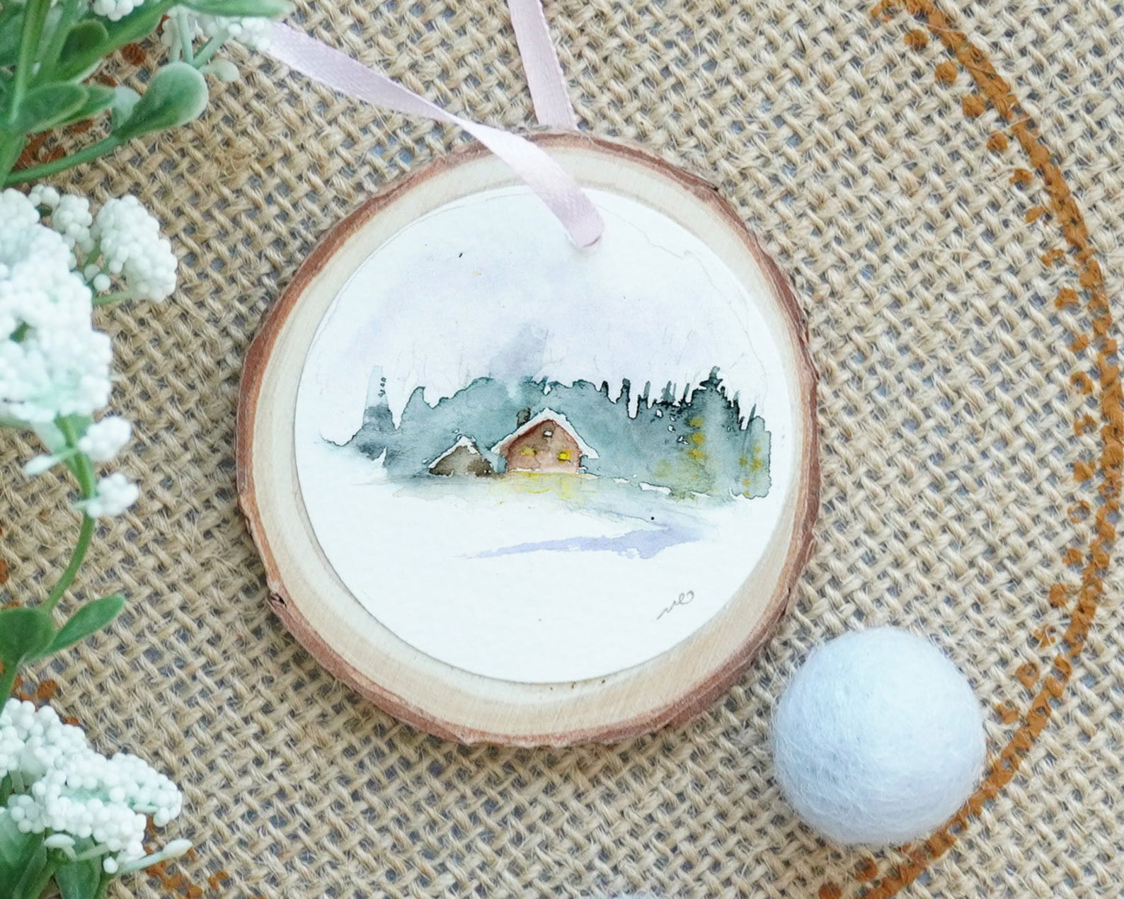 Hand Painted Christmas Ornament. Watercolor on Wood Christmas Ornament ...