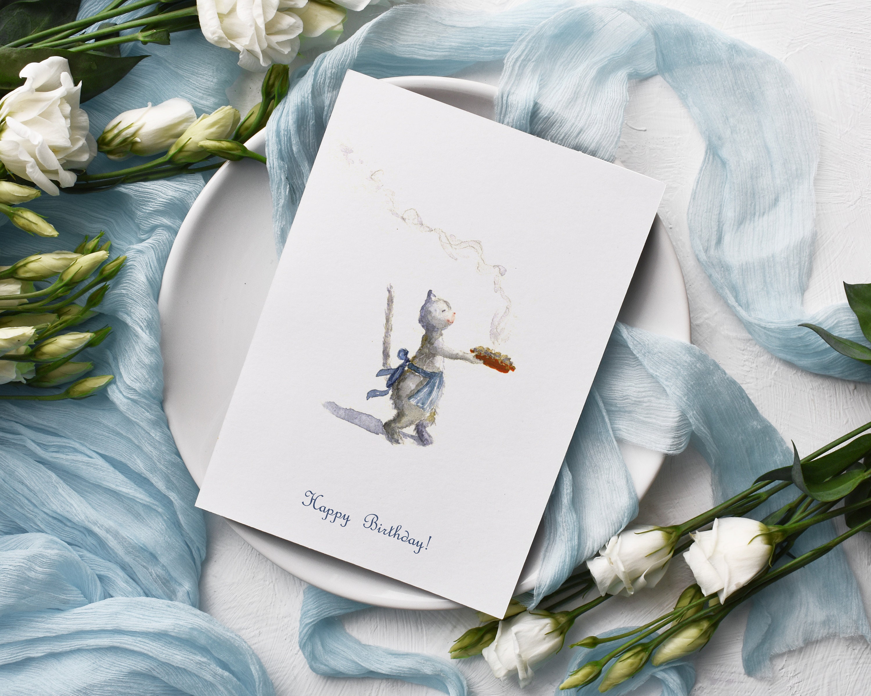 Printable Happy Birthday Card, Blue Greeting Card, Funny Watercolor ...