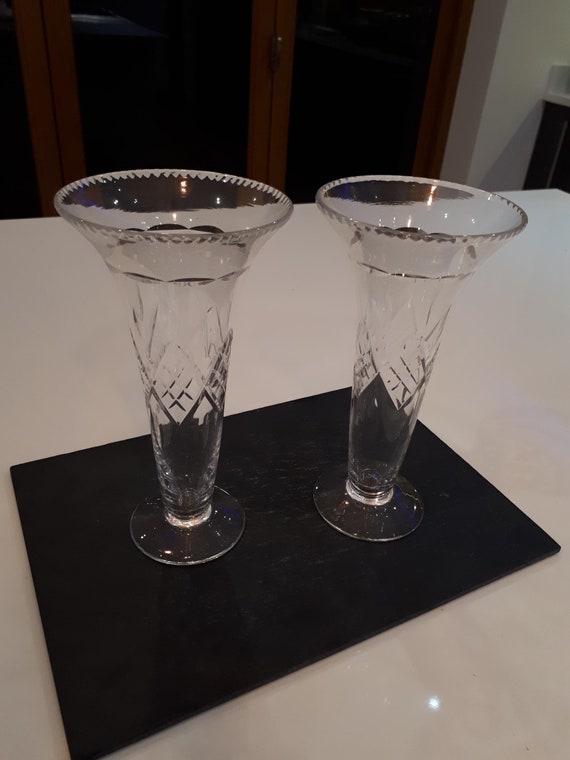 2 Vintage Glass Footed Vases | Etsy