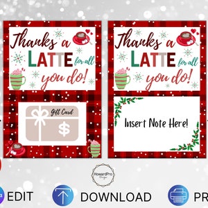 Editable Thanks a Latte Appreciation Gift Printable Coffee Thank You ...