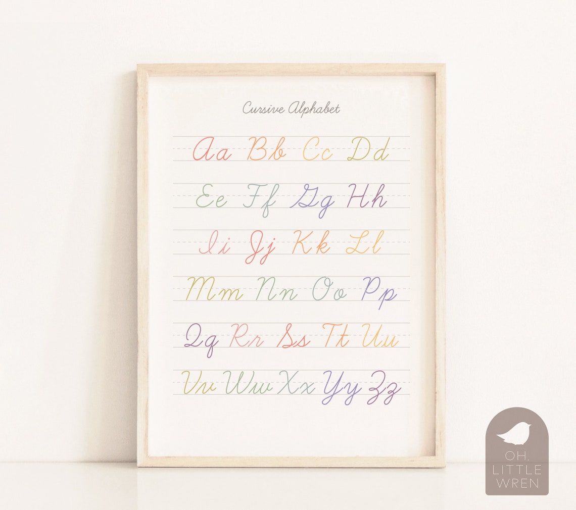 Cursive Alphabet Printable Wall Art, Digital Download Homeschool ...