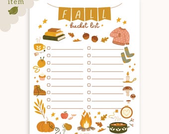 Fall Bucket List, Printable, Fun & Colorful - Etsy