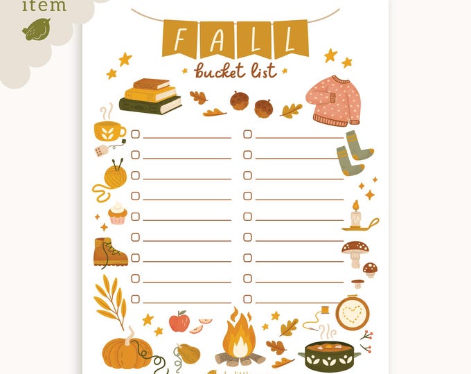 Fall Bucket List Printable Fill in the Blank Fall Illustrations Instant ...