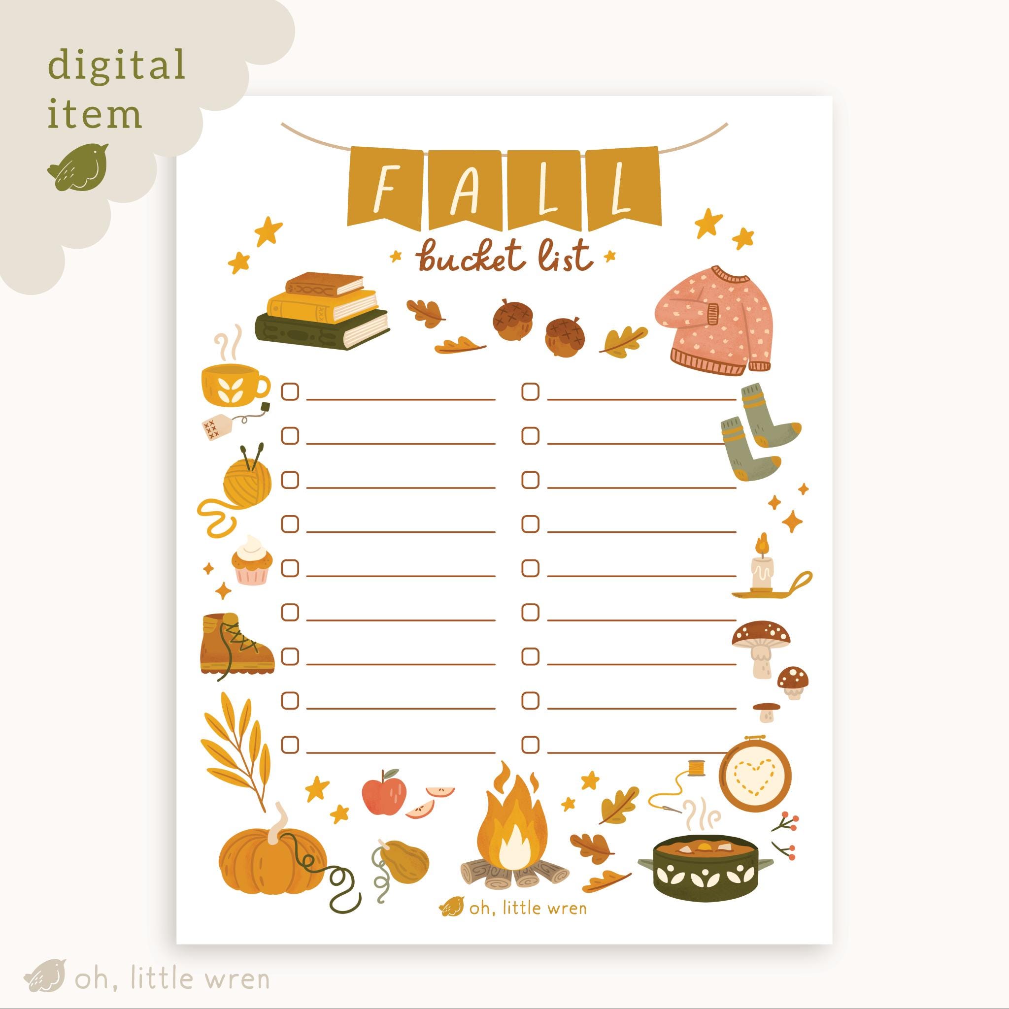 Fall Bucket List Printable Fill in the Blank Fall Illustrations Instant ...