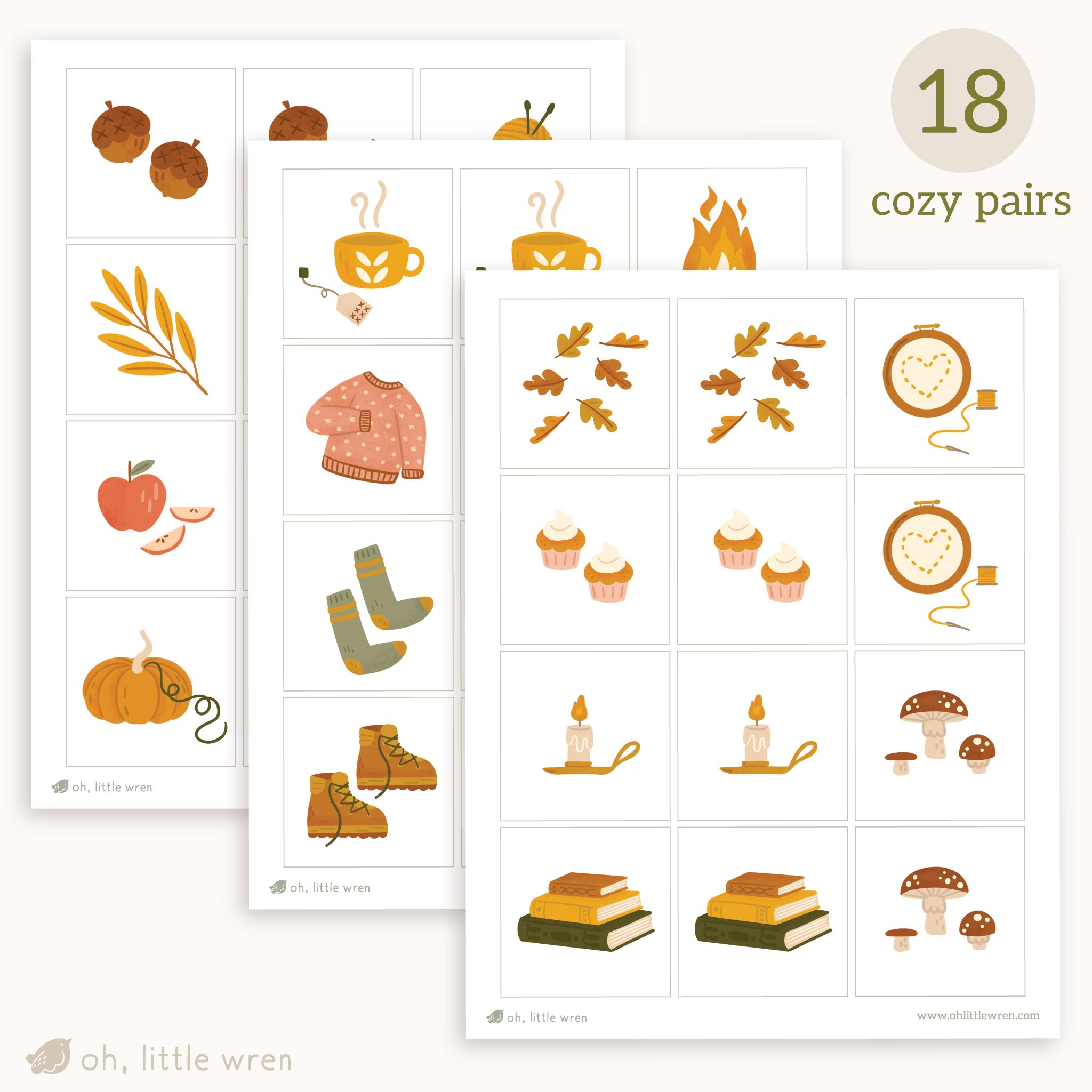 Fall Memory Match Game Printable • Cozy Autumn Matching Game • Autumn ...