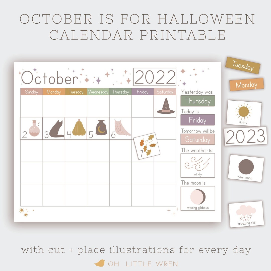Calendario imprimible para niños de Halloween de octubre horario de la ...