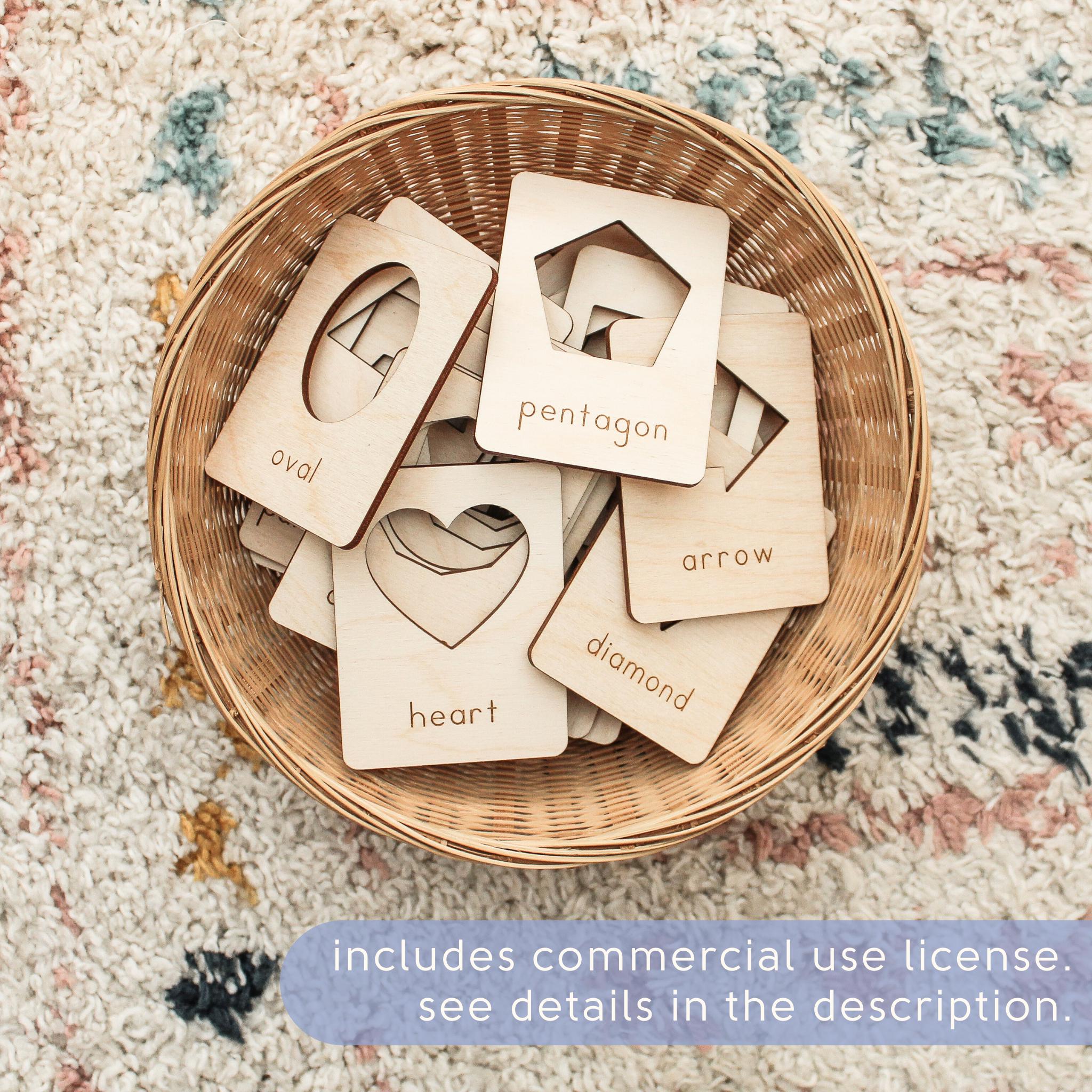 Wood Shape Flashcards & Tracing Stencils: Montessori Math Activity ...