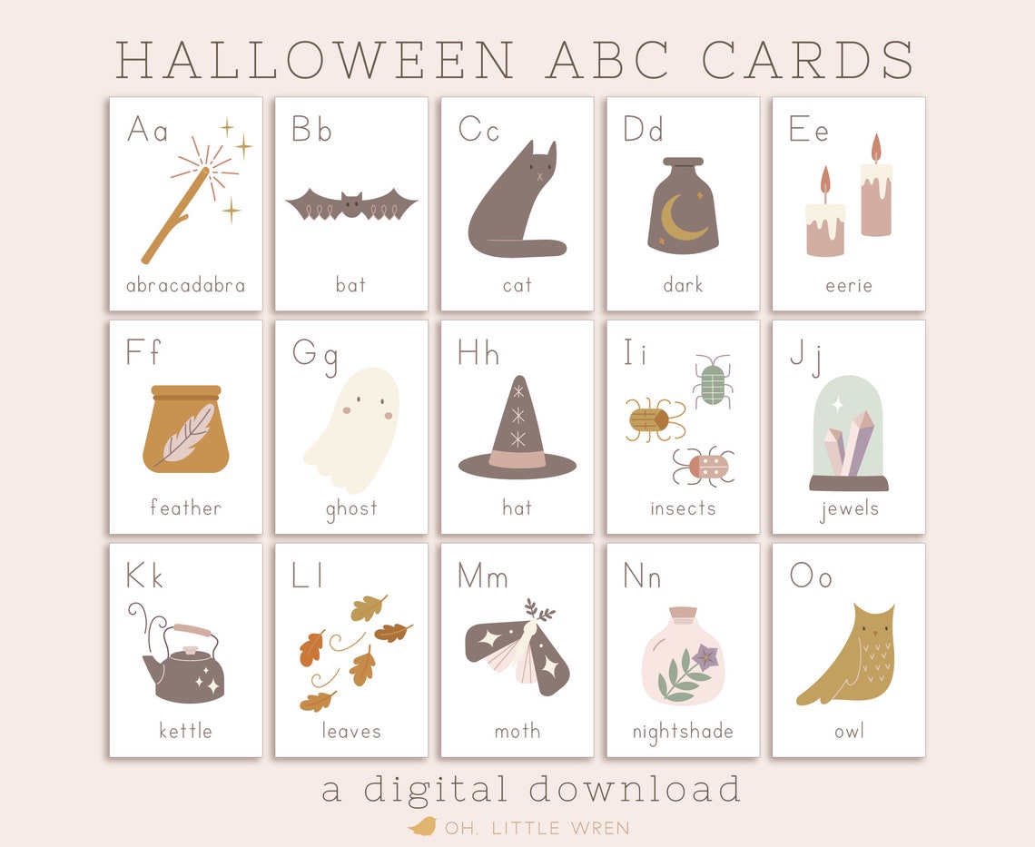 Halloween Alphabet Printable Cards Montessori Preschool ABC - Etsy
