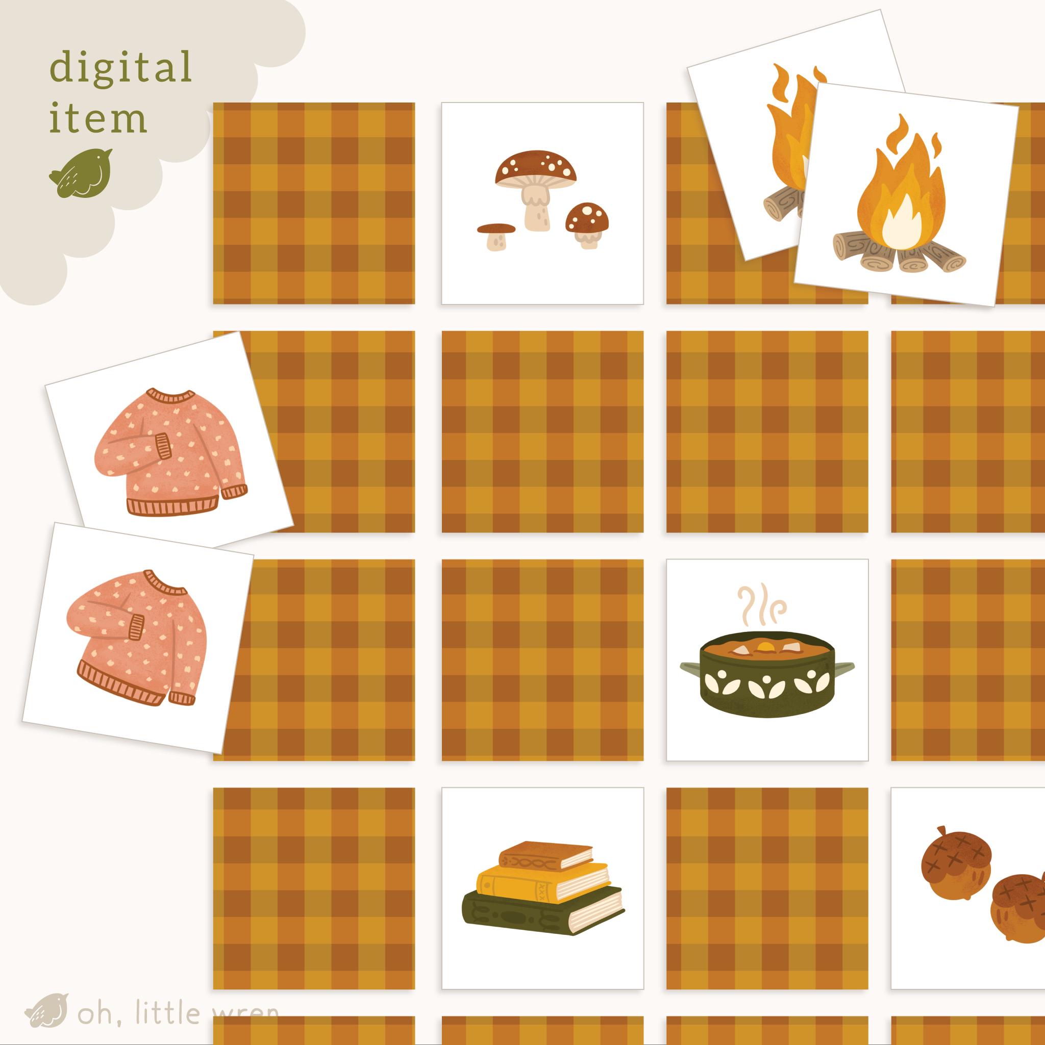 Fall Memory Match Game Printable • Cozy Autumn Matching Game • Autumn ...