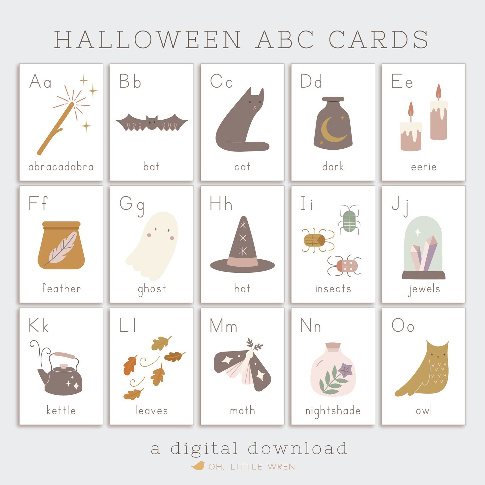 Halloween Alphabet Printable Cards Montessori Preschool ABC Learning ...