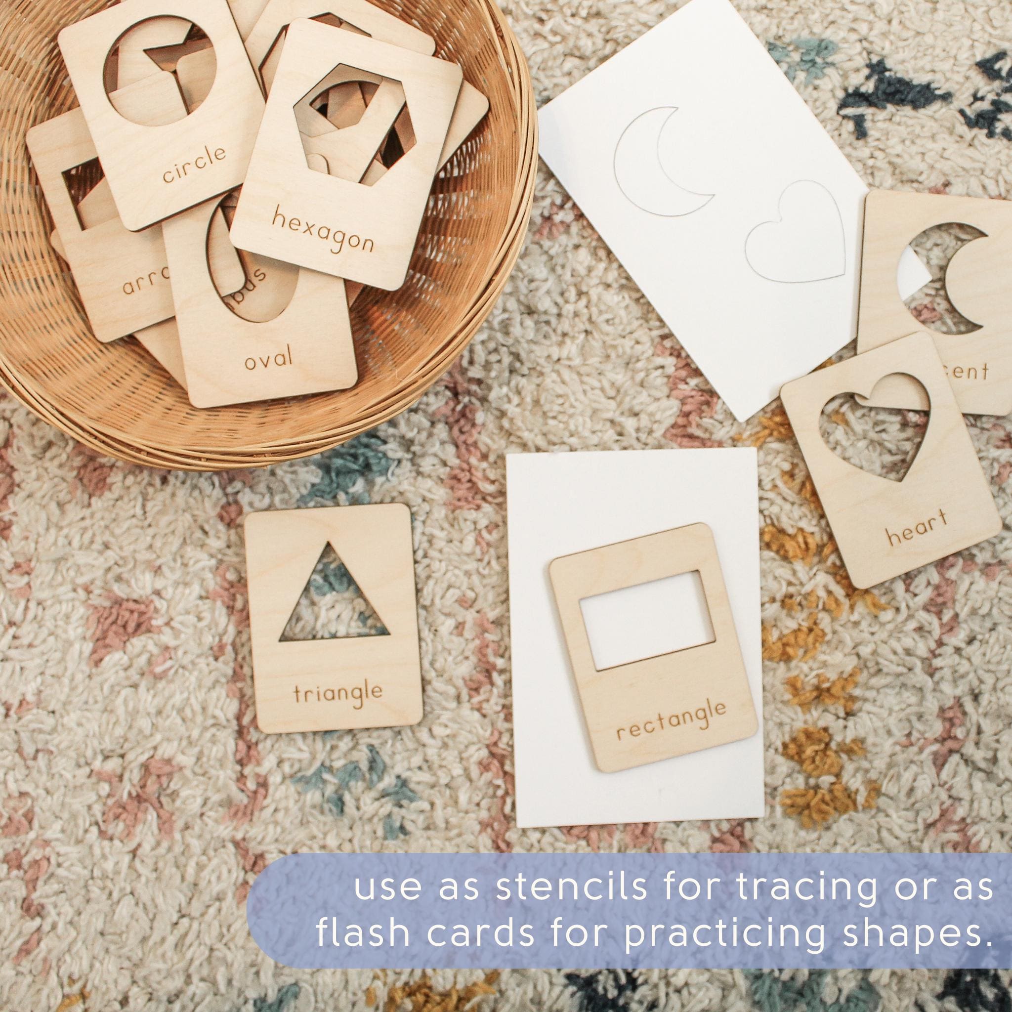 Wood Shape Flashcards & Tracing Stencils: Montessori Math Activity ...