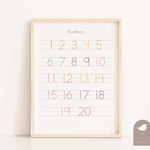 Numbers 1 to 20 Printable Wall Art, Digital Download Homeschool ...