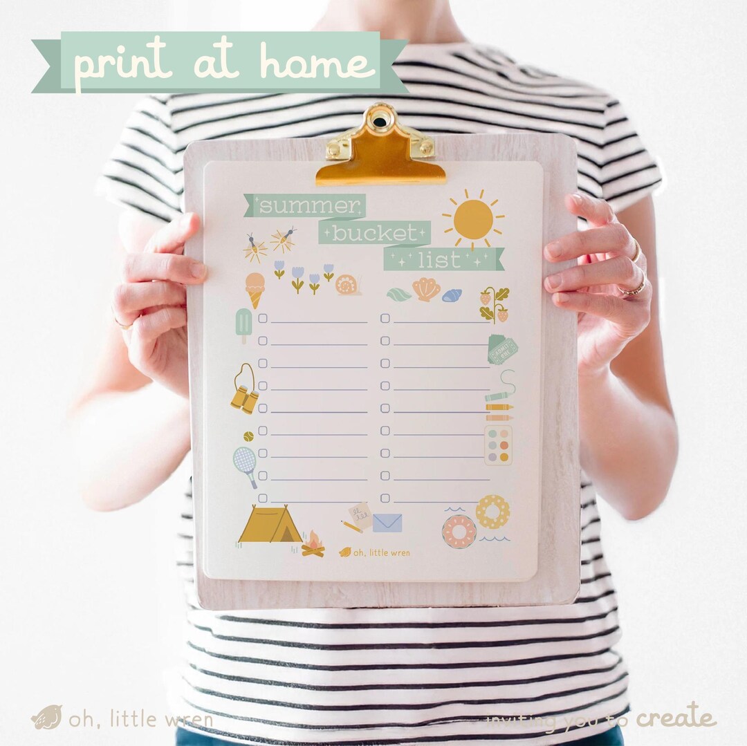 Summer Bucket List Printable • Fill in the Blank Summer Illustrations ...