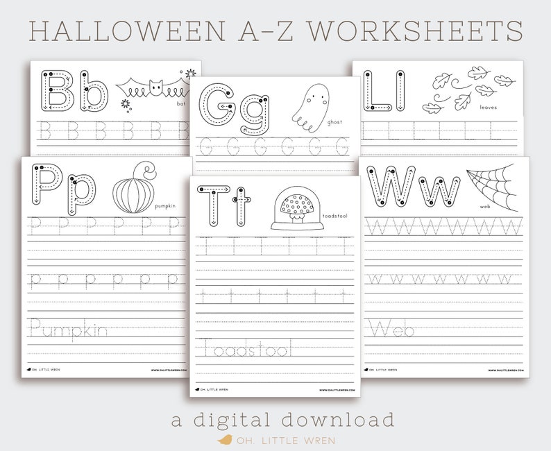 Printable Halloween Alphabet Handwriting Practice Sheets for - Etsy