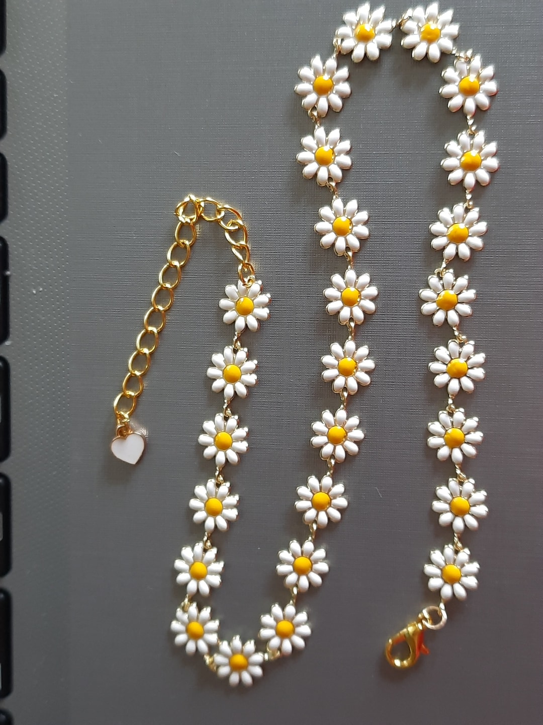 Daisy Choker Necklace, Gold Plated Stainless Steel Enamel Flower Chain ...