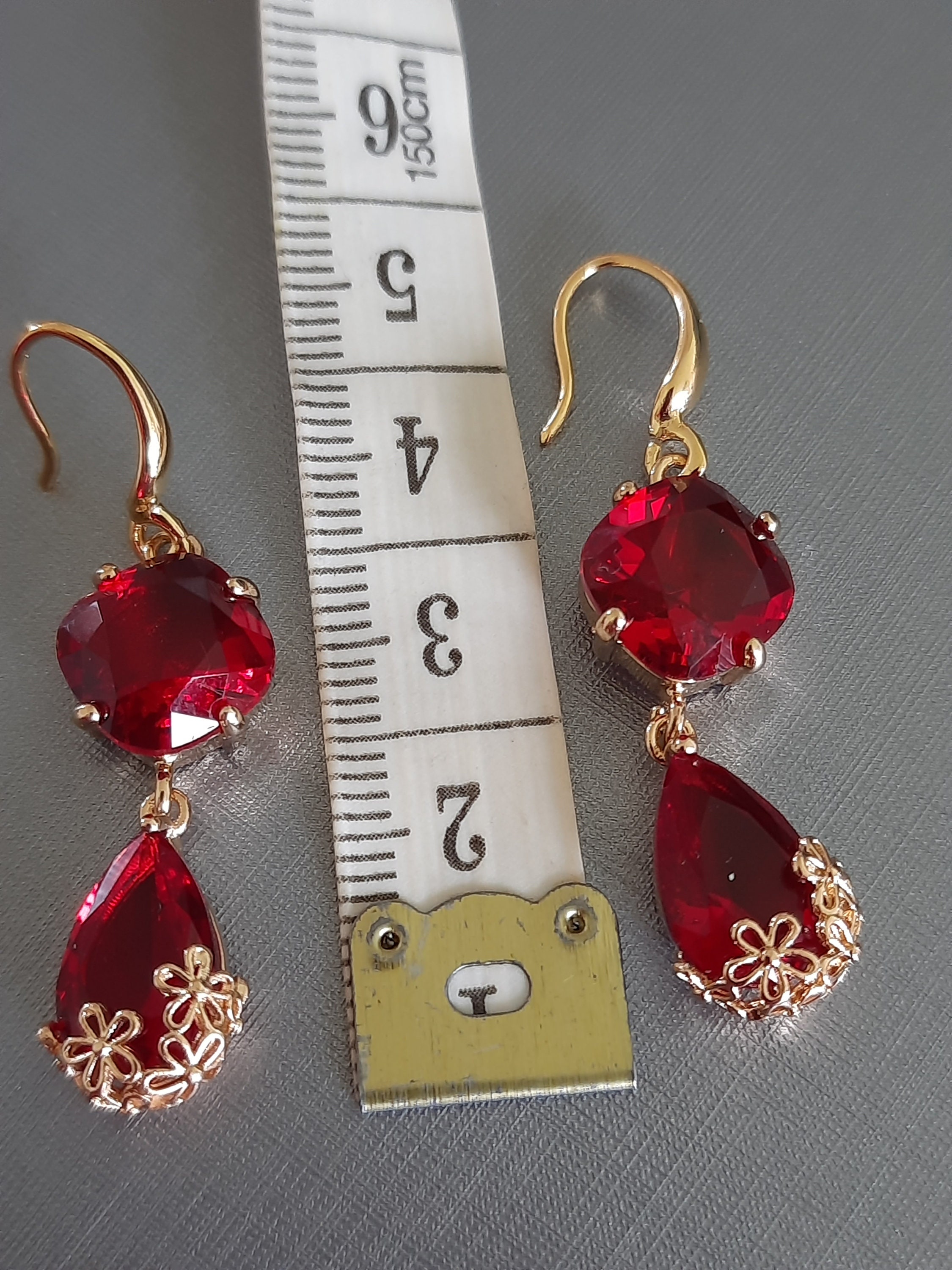 Red Earrings, Teardrop Red Dangling Earrings , Red Sakura Earrings ...