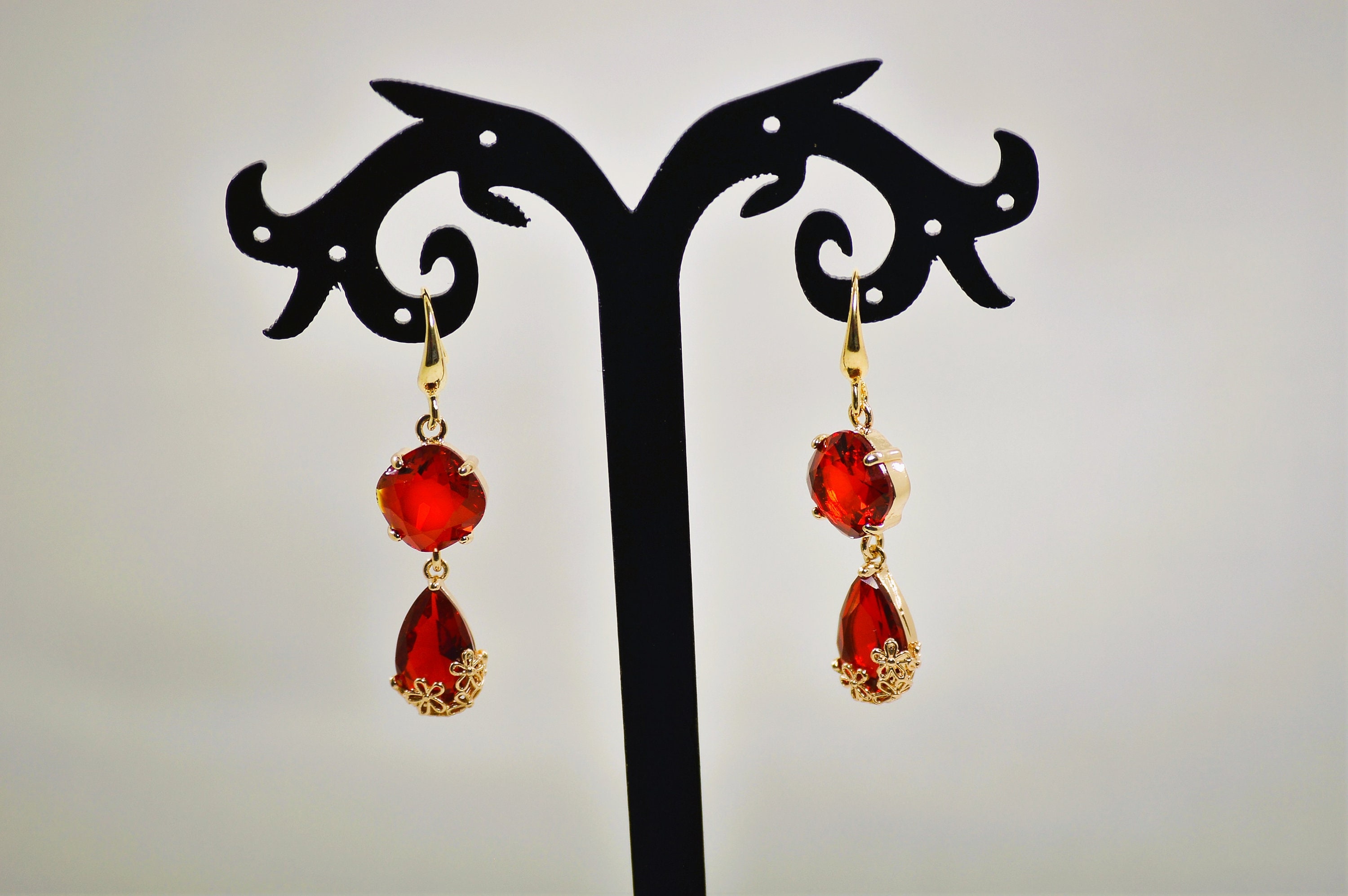 Red Earrings, Teardrop Red Dangling Earrings , Red Sakura Earrings ...