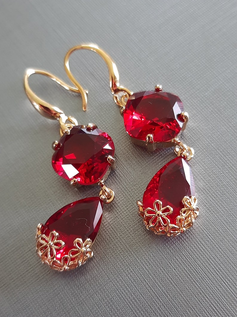 Red Earrings, Teardrop Red Dangling Earrings , Red Sakura Earrings ...