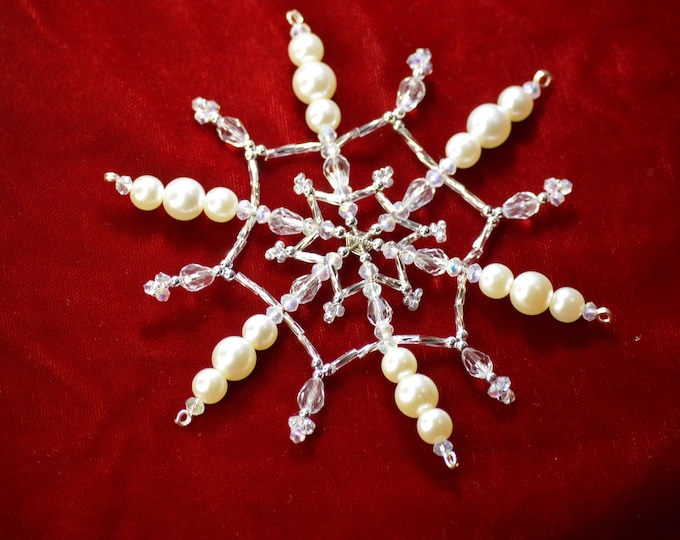 Snowflake Beaded Christmas Tree Decoration, Handmade Xmas Beaded ...