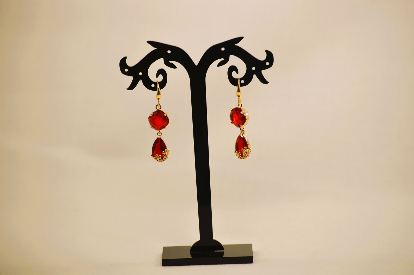 Red Earrings, Teardrop Red Dangling Earrings , Red Sakura Earrings ...