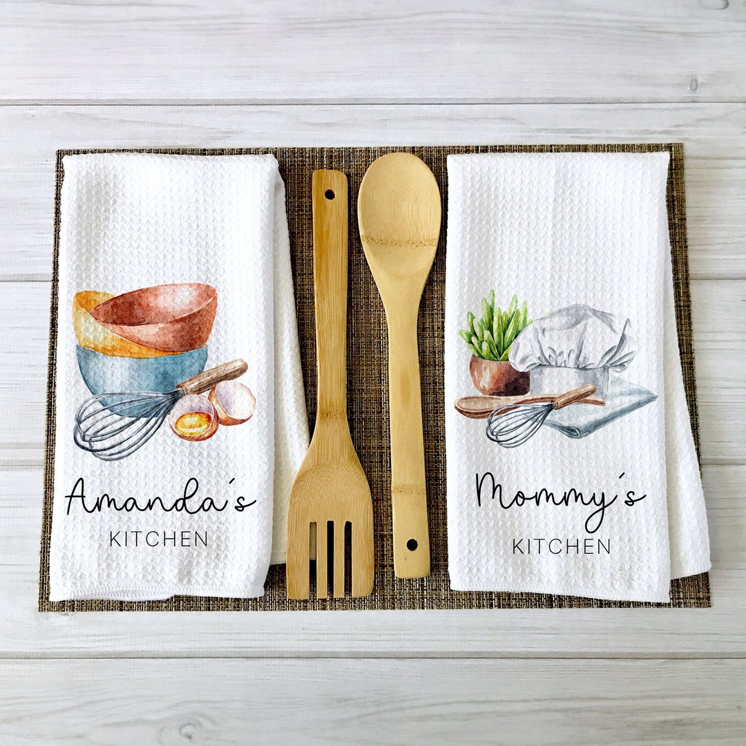 Personalized Kitchen Towel Custom Tea Towel Watercolor Utensil Dish ...