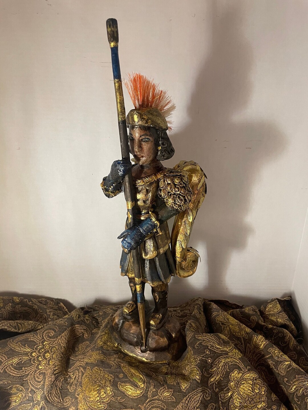 Santos, Religious Figure, Hand Carved Wood Figure of St. Micheal ...