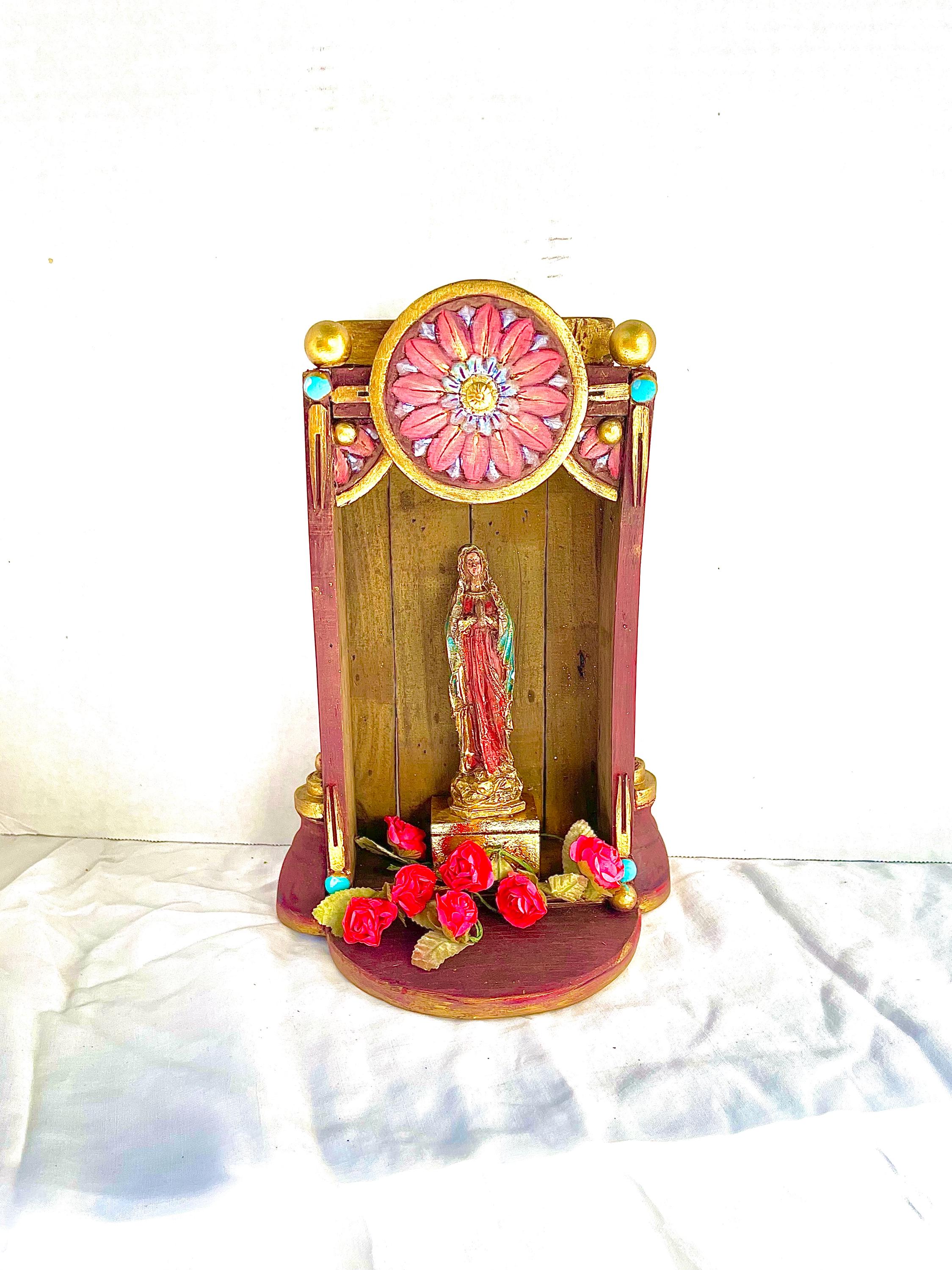 Rustic Wooden Altar. Brick Mold Altar. Virgin Mary Shrine. Southwestern ...
