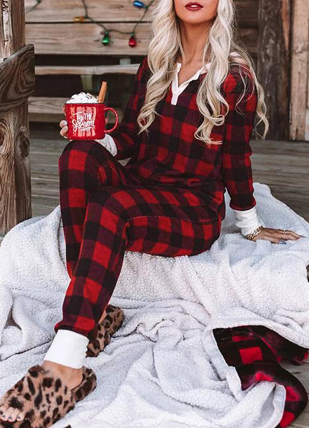 Red Plaid Long Sleeve Lounge Set - Etsy