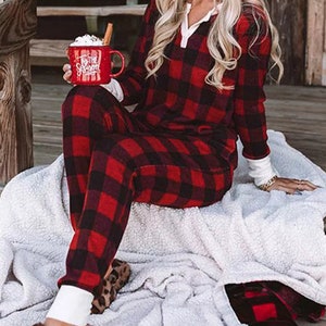 Red Plaid Long Sleeve Lounge Set - Etsy