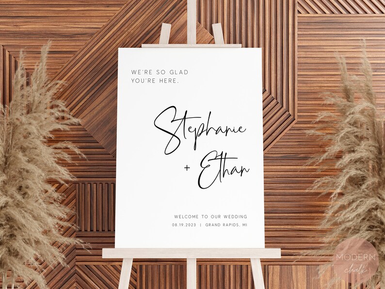 We're so Glad You're Here Wedding Welcome Sign, Minimalist Reception ...