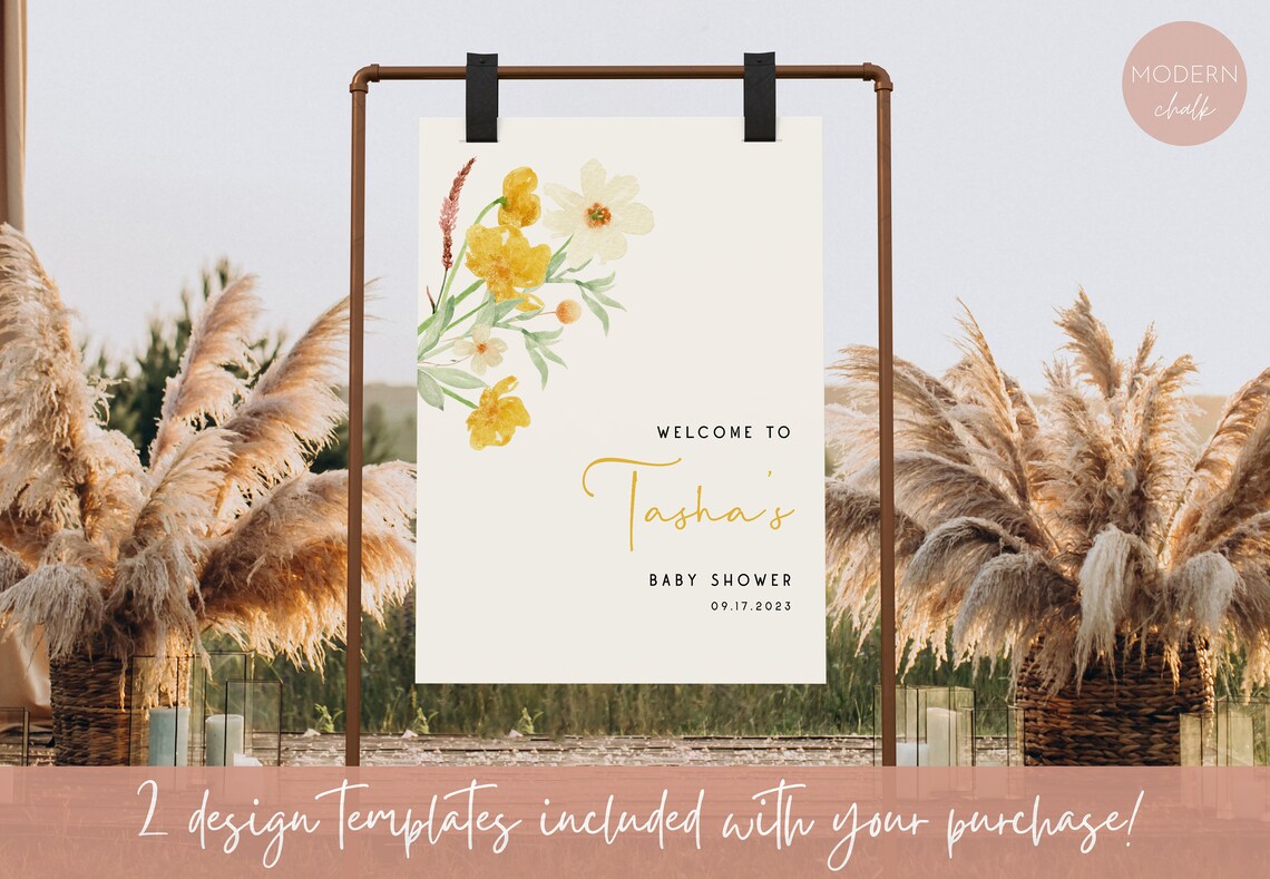 Baby Shower Welcome Sign, Bohemian Wildflower Design, Gender Neutral ...