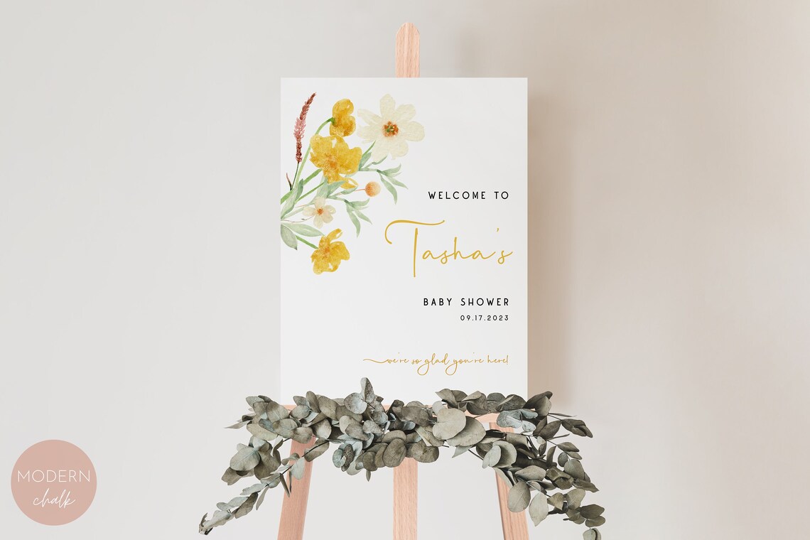 Baby Shower Welcome Sign, Bohemian Wildflower Design, Gender Neutral ...