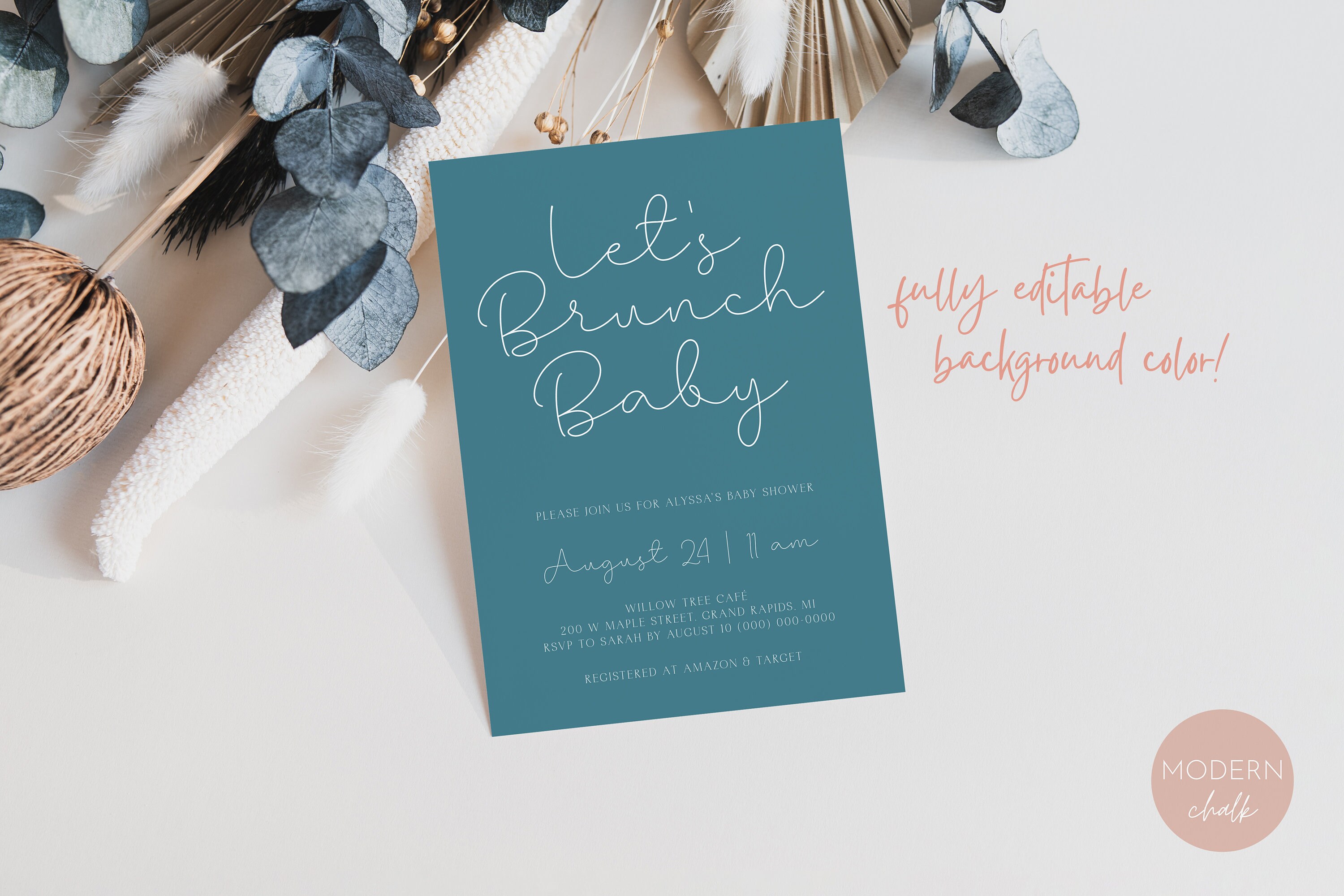 Let's Brunch Baby, Minimalist Baby Shower Brunch Invite, Gender Neutral ...