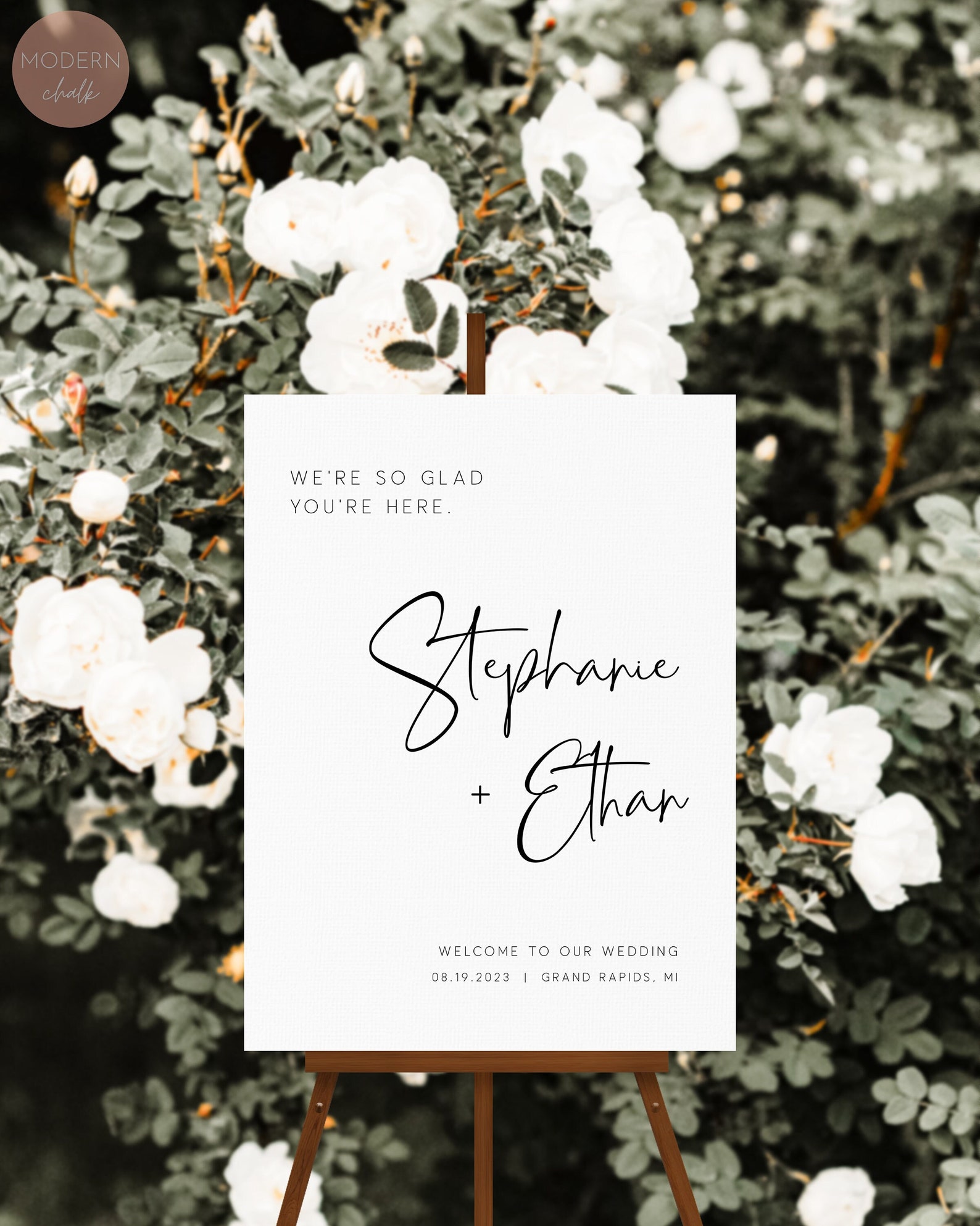 We're so Glad You're Here Wedding Welcome Sign, Minimalist Reception ...