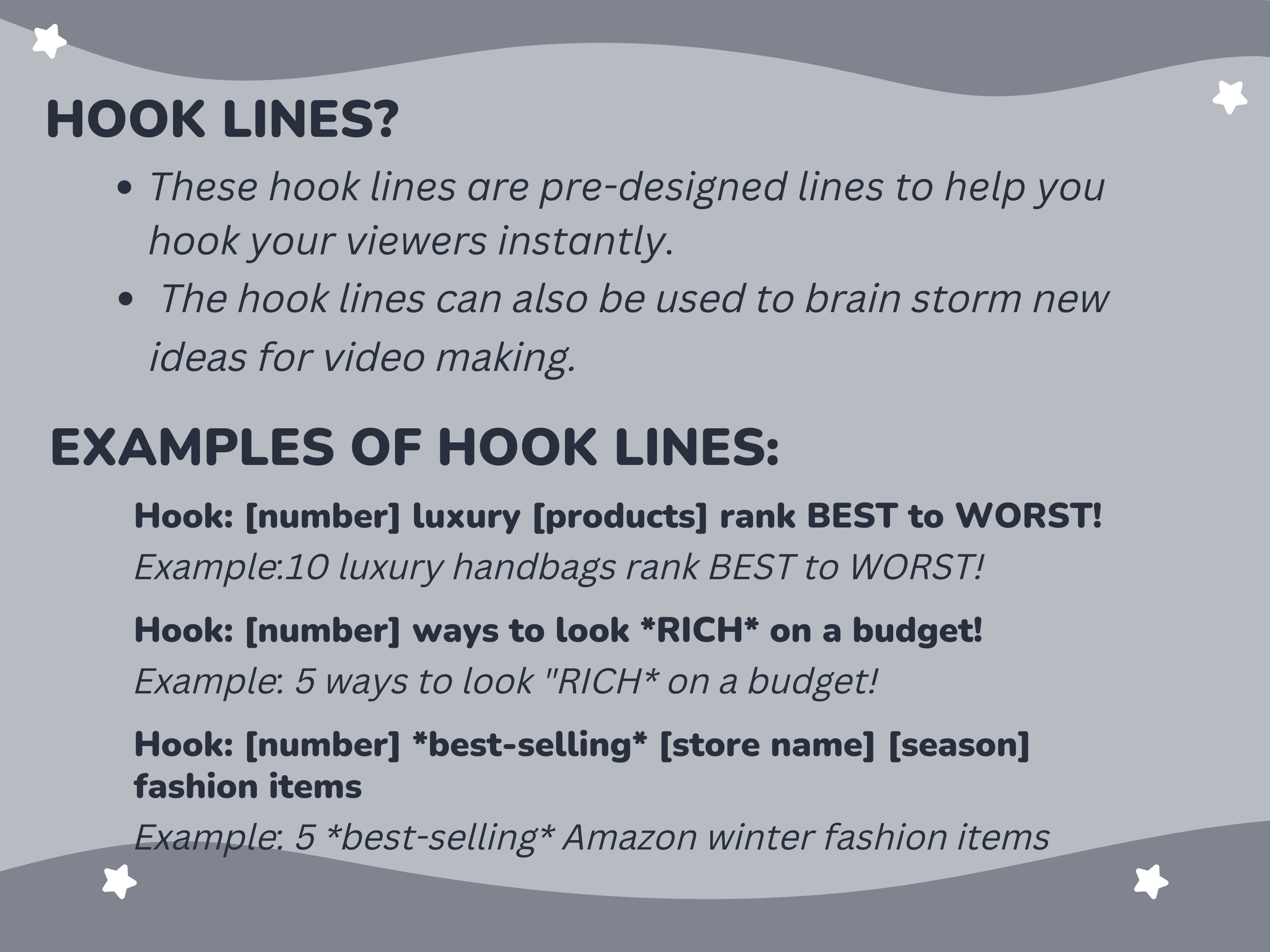 Tiktok Videos / Instagram Reels Hook Line Templates for Fashion ...